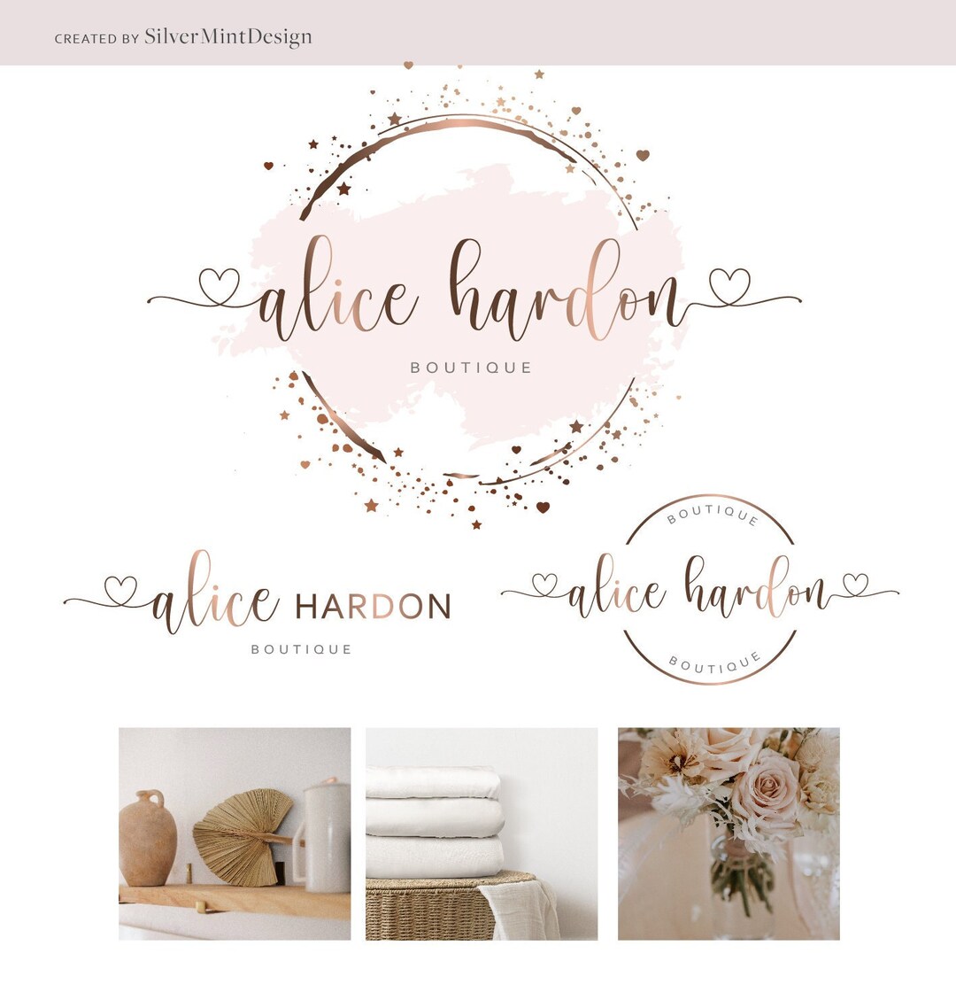 Heart Modern Calligraphy Script Logo, Watermark Rose Gold Bronze ...