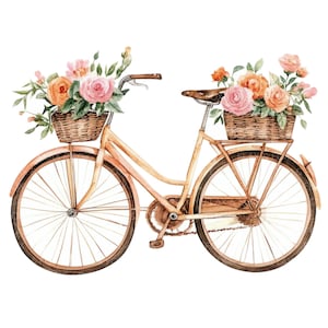 14 Floral Bicycle Clipart L Vintage Retro Bicycle L JPG Digital ...