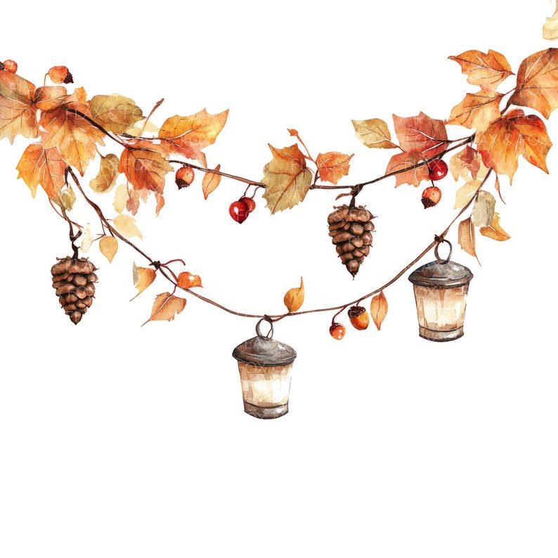 18 Autumn Bunting Clipart L Fall Leaves Garland L JPG Digital Download ...