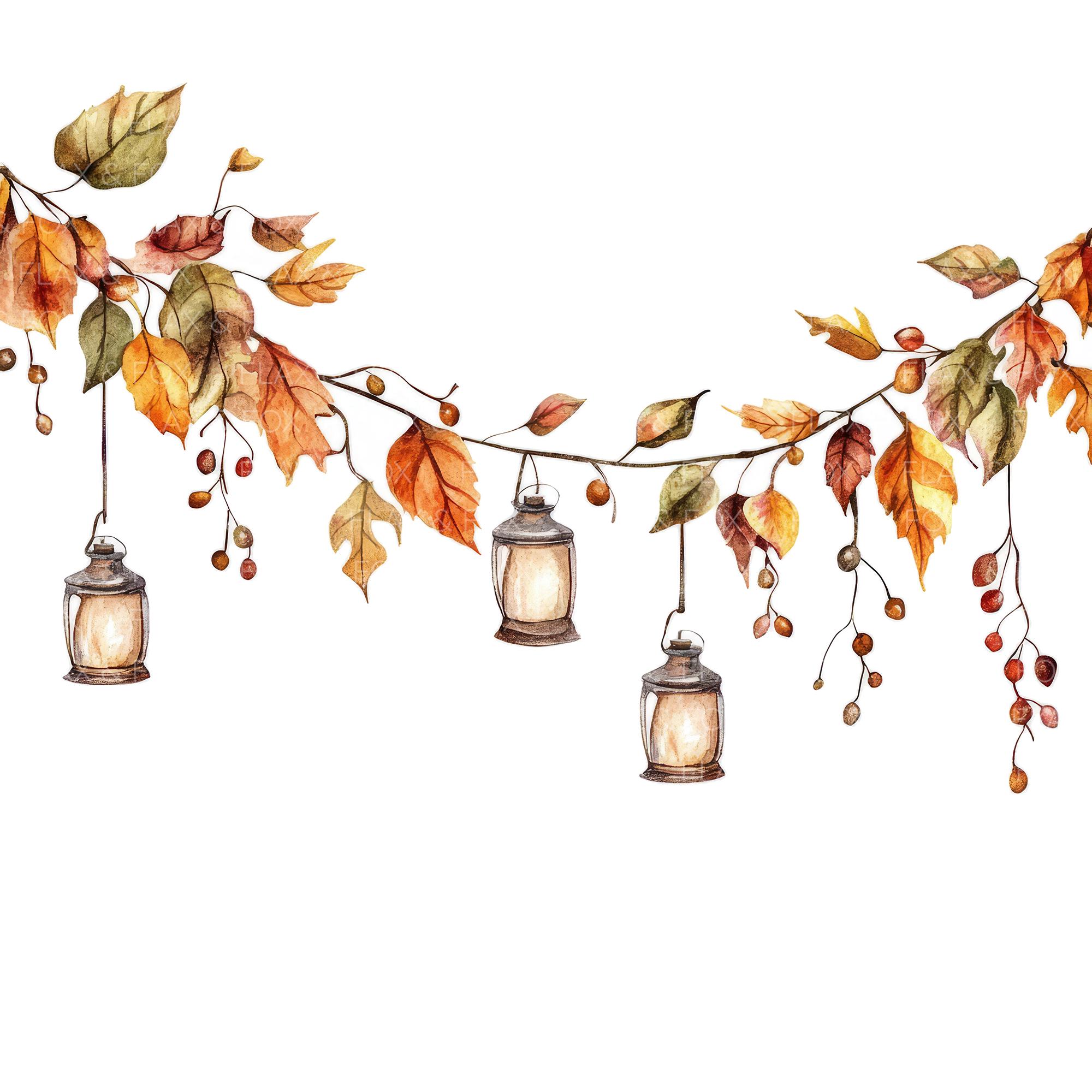 18 Autumn Bunting Clipart L Fall Leaves Garland L JPG Digital Download ...