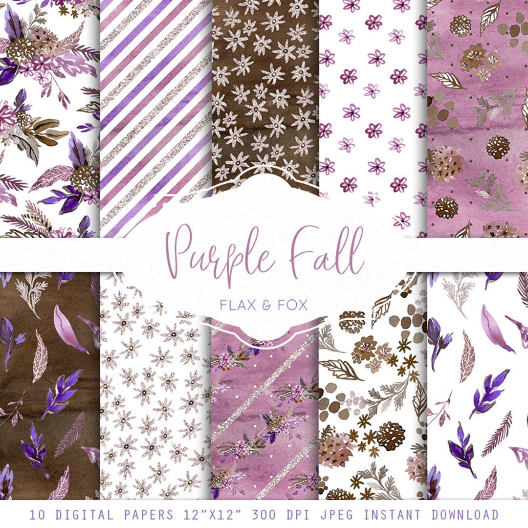 Purple Fall Digital Paper Flower Digital Paper, Wedding Floral ...