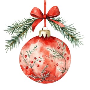 12 Red Bauble Christmas Decor Clipart L Xmas Card L JPG Digital ...