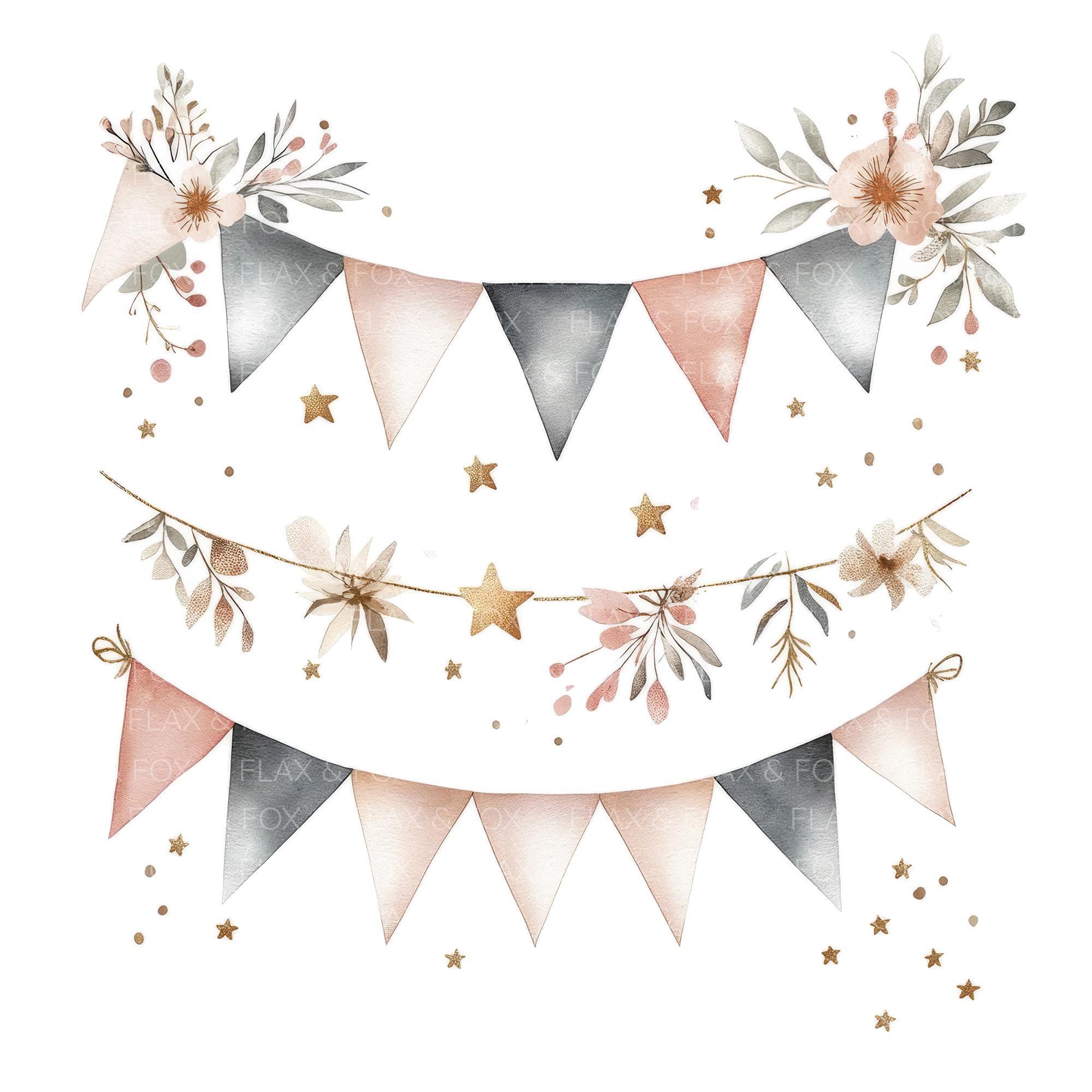 16 Boho Party Bunting Clipart L Pastel Colored Garland L JPG Digital ...