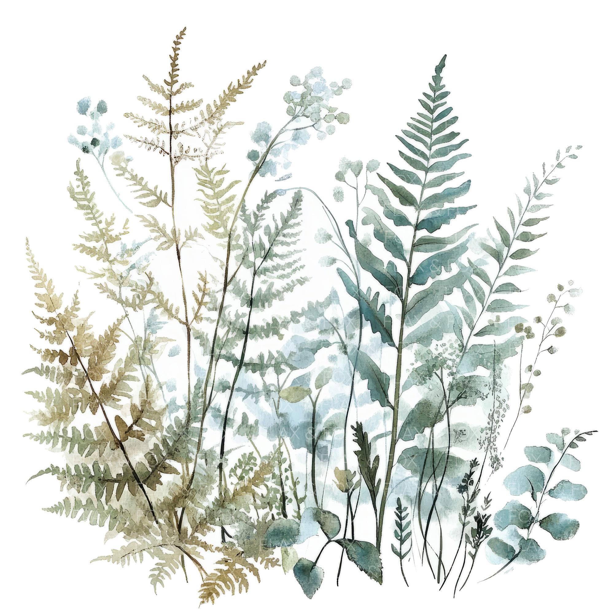 12 Pastel Forest Fern Clipart L Field Leaves L JPG Digital Download L ...