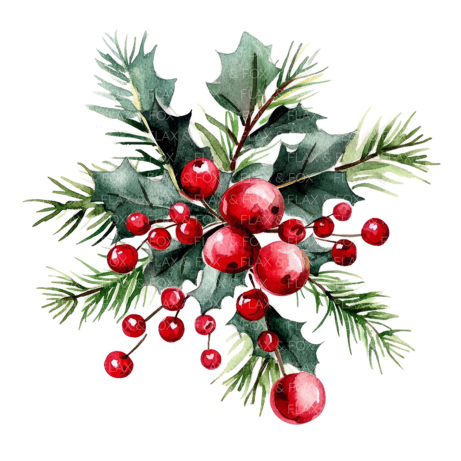 10 Christmas Decor Clipart L Evergreen Xmas Holly L JPG Digital ...
