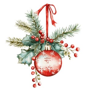 12 Red Bauble Christmas Decor Clipart L Xmas Card L JPG Digital ...