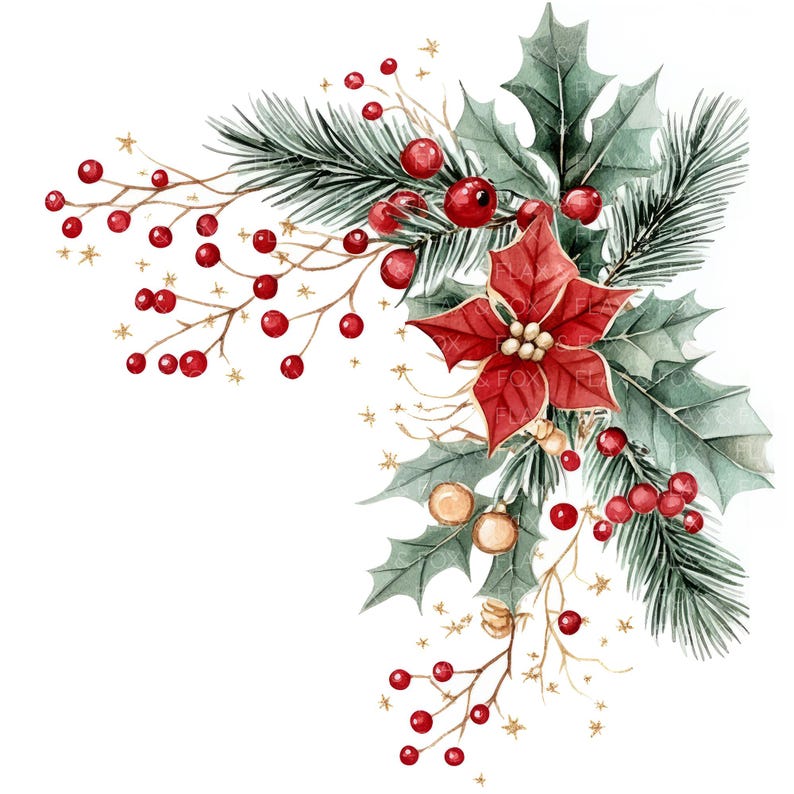 10 Christmas Decor Clipart L Evergreen Xmas Holly L JPG Digital ...