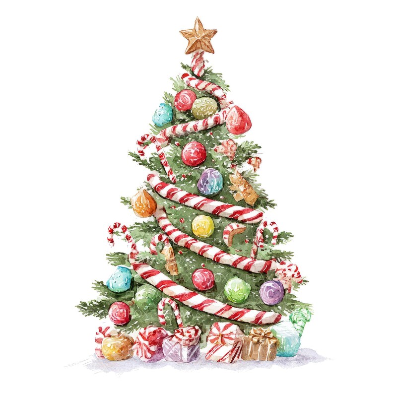 24 Candy Christmas Tree Clipart L Evergreen Xmas Decor L JPG Digital ...