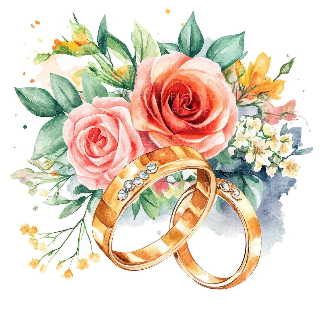 20 Floral Wedding Gold Rings Clipart L Wedding Bands L JPG Digital ...