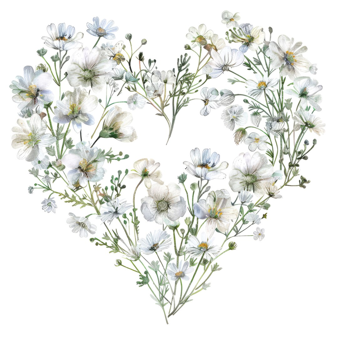 12 Floral Heart Clipart L White Wildflowers Wedding Invitation Love L ...