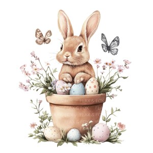 12 Easter Bunny Clipart L Cute Baby Bunny Flowers L JPG Digital ...
