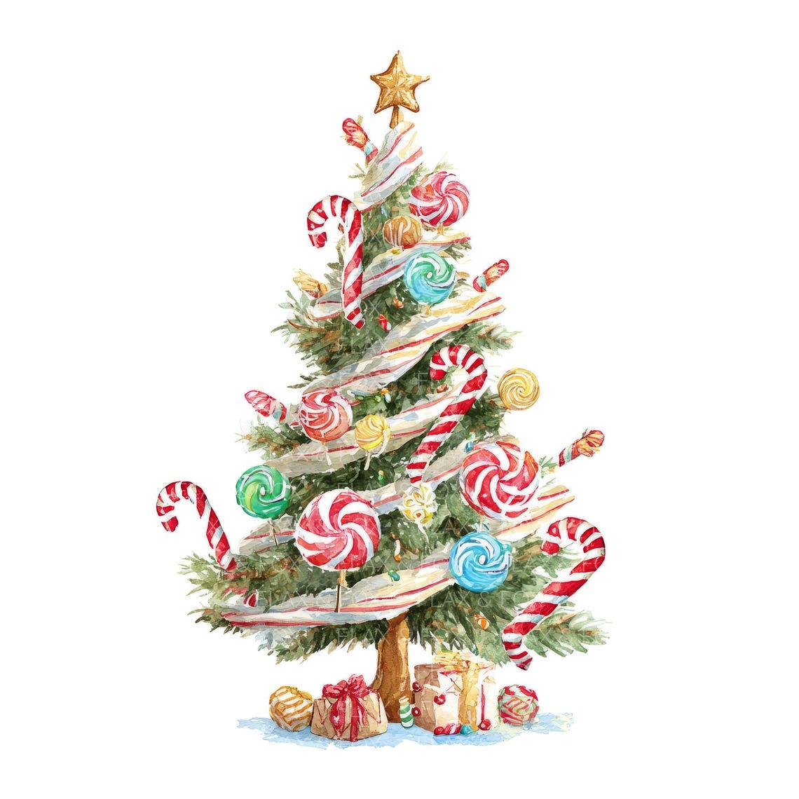 24 Candy Christmas Tree Clipart L Evergreen Xmas Decor L JPG Digital ...