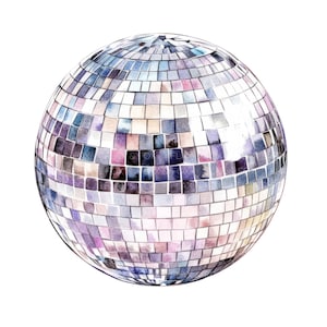 12 Silver Disco Balls Clipart L Retro Party Card Decor L JPG Digital ...