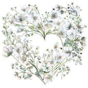 12 Floral Heart Clipart L White Wildflowers Wedding Invitation Love L ...