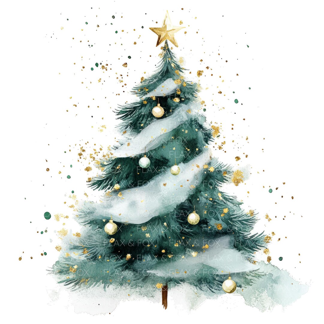 10 Christmas Tree Clipart L Evergreen Xmas Decor L JPG Digital Download ...