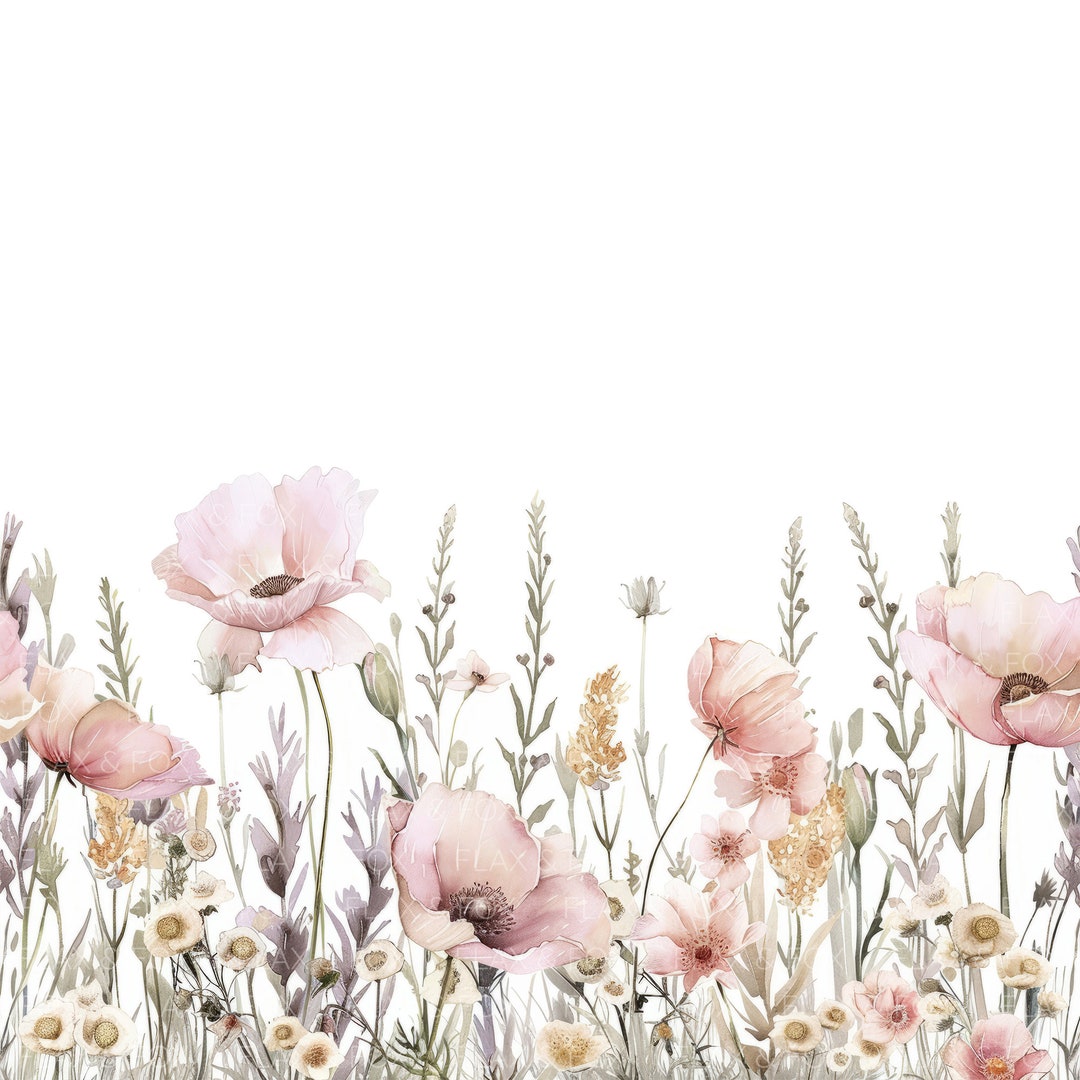 10 Pastel Flowers Clipart L Soft Meadow Flowers Border L JPG Digital ...