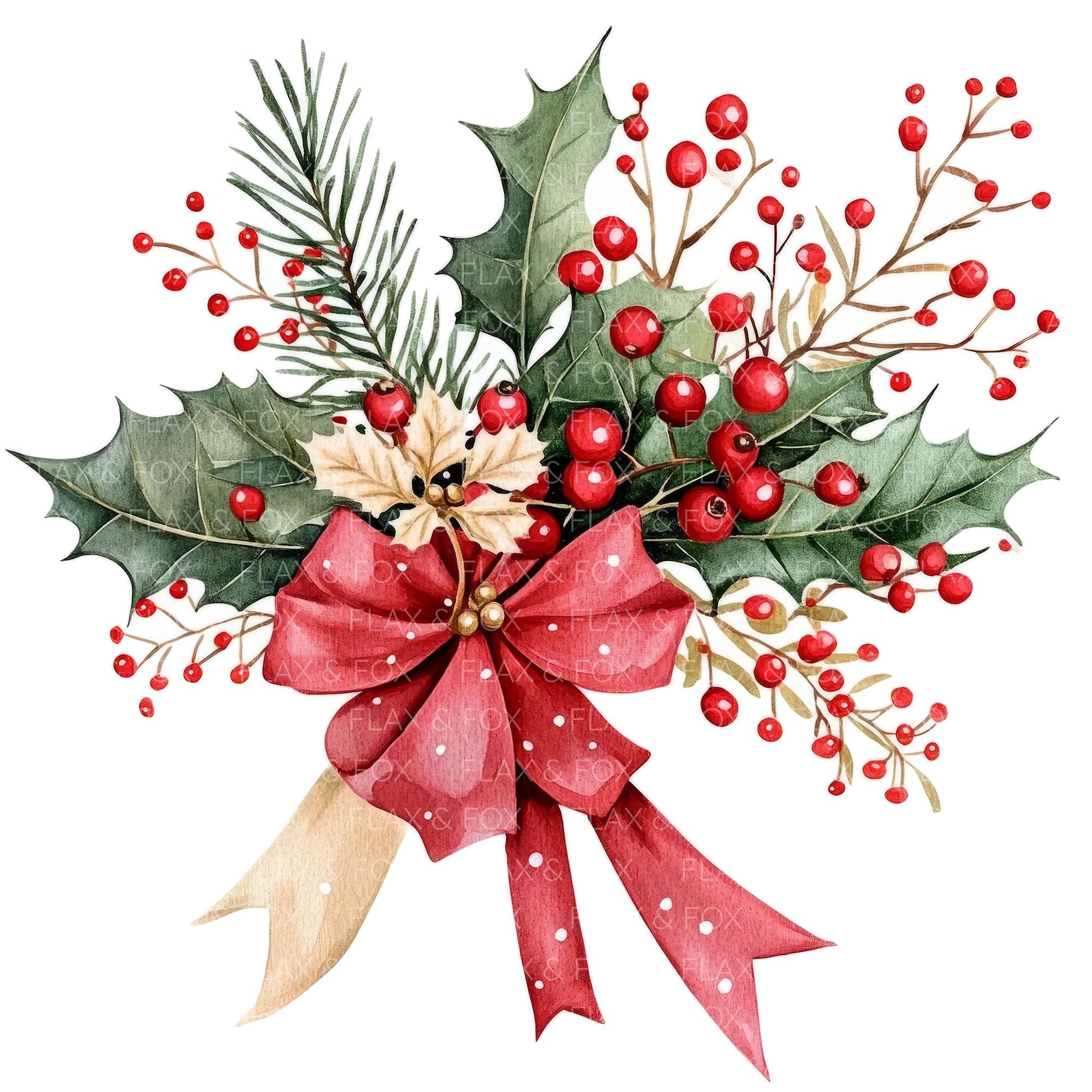 10 Christmas Decor Clipart L Evergreen Xmas Holly L JPG Digital ...