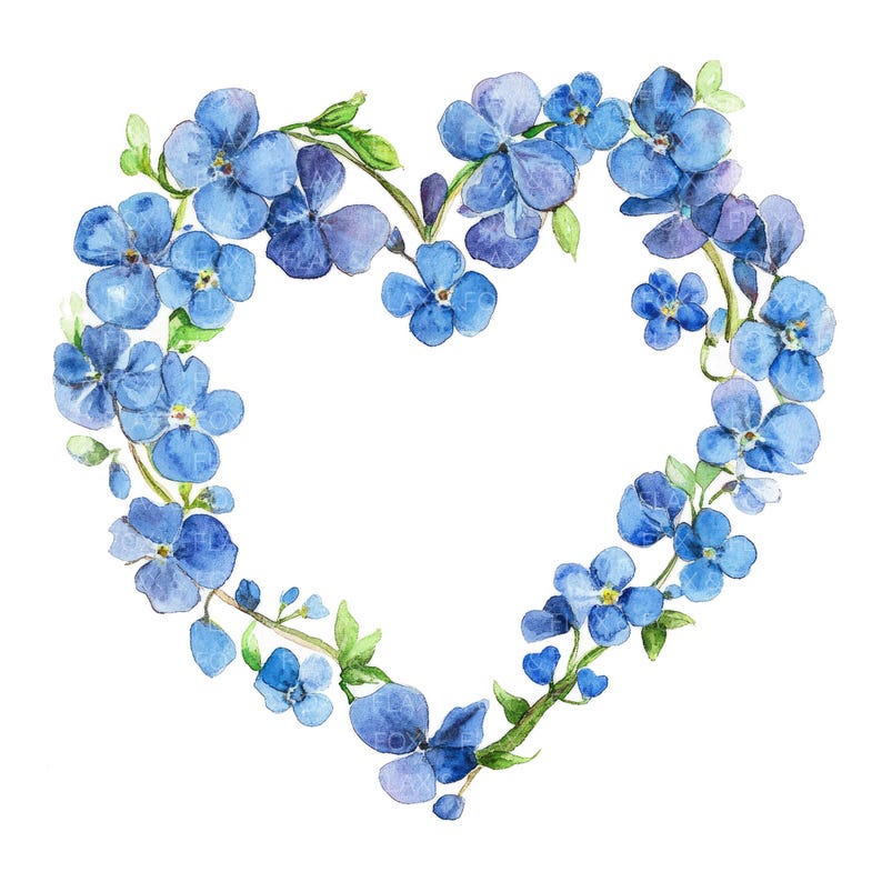 12 Forget Me Not Heart Clipart L Blue Flowers L JPG Digital Download L ...