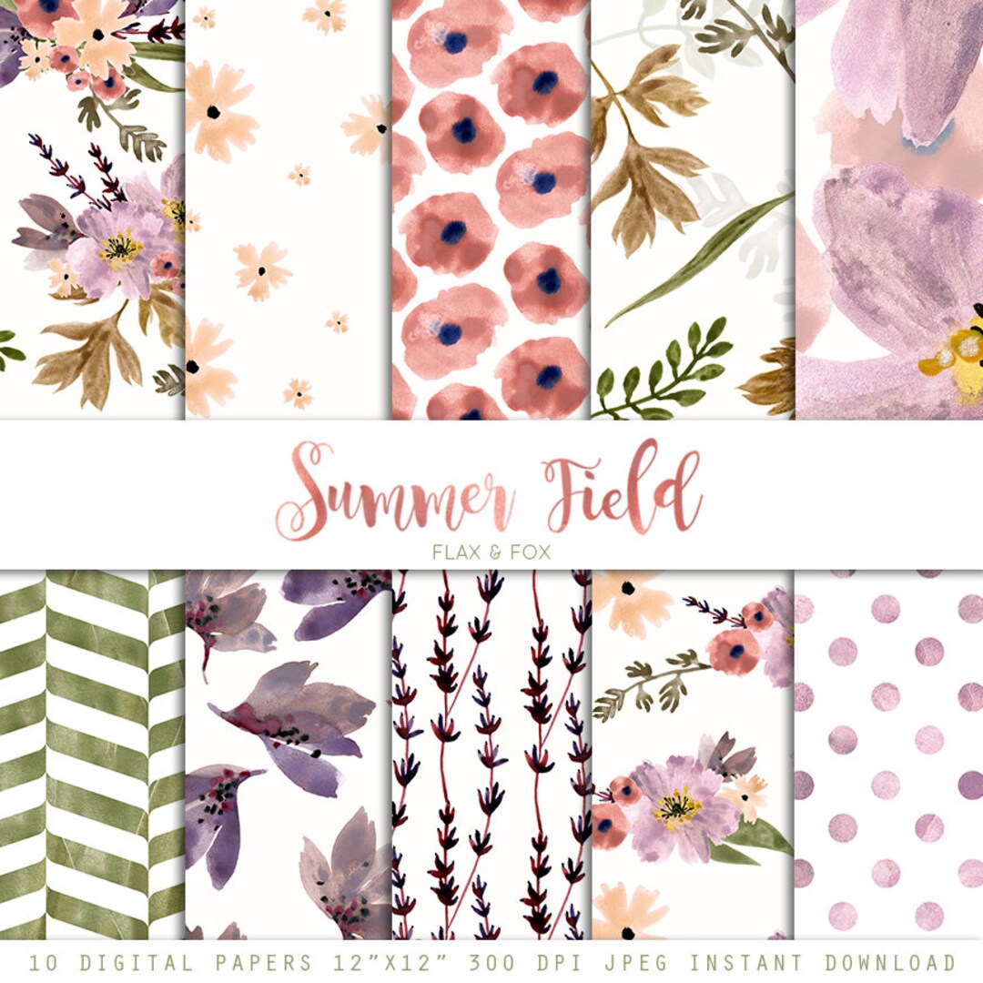Summer Field Digital Paper Flower Digital Paper, Wedding Floral ...