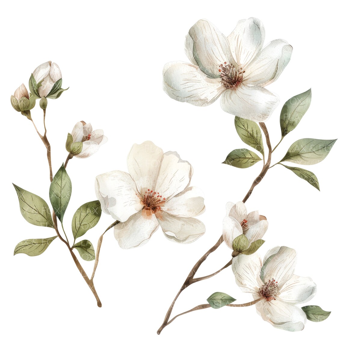 12 Wild Roses Clipart L White Flowers L JPG Digital Download L ...