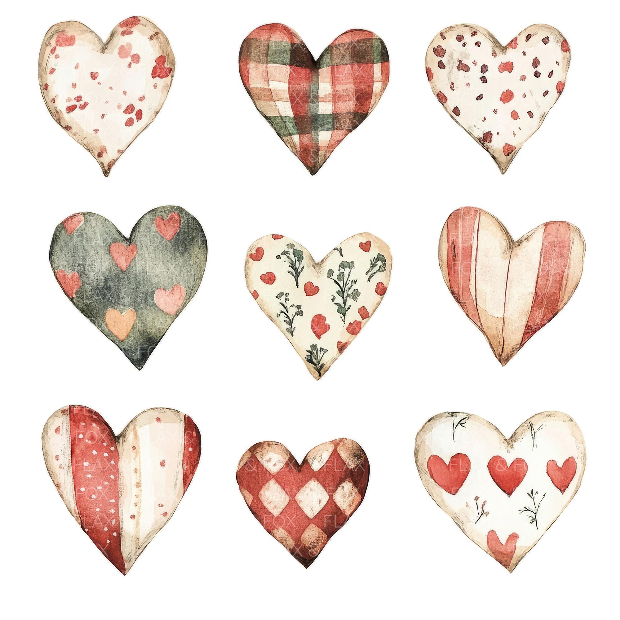 10 Vintage Hearts Clipart L Valentine's Day Card Decor L Love L JPG ...