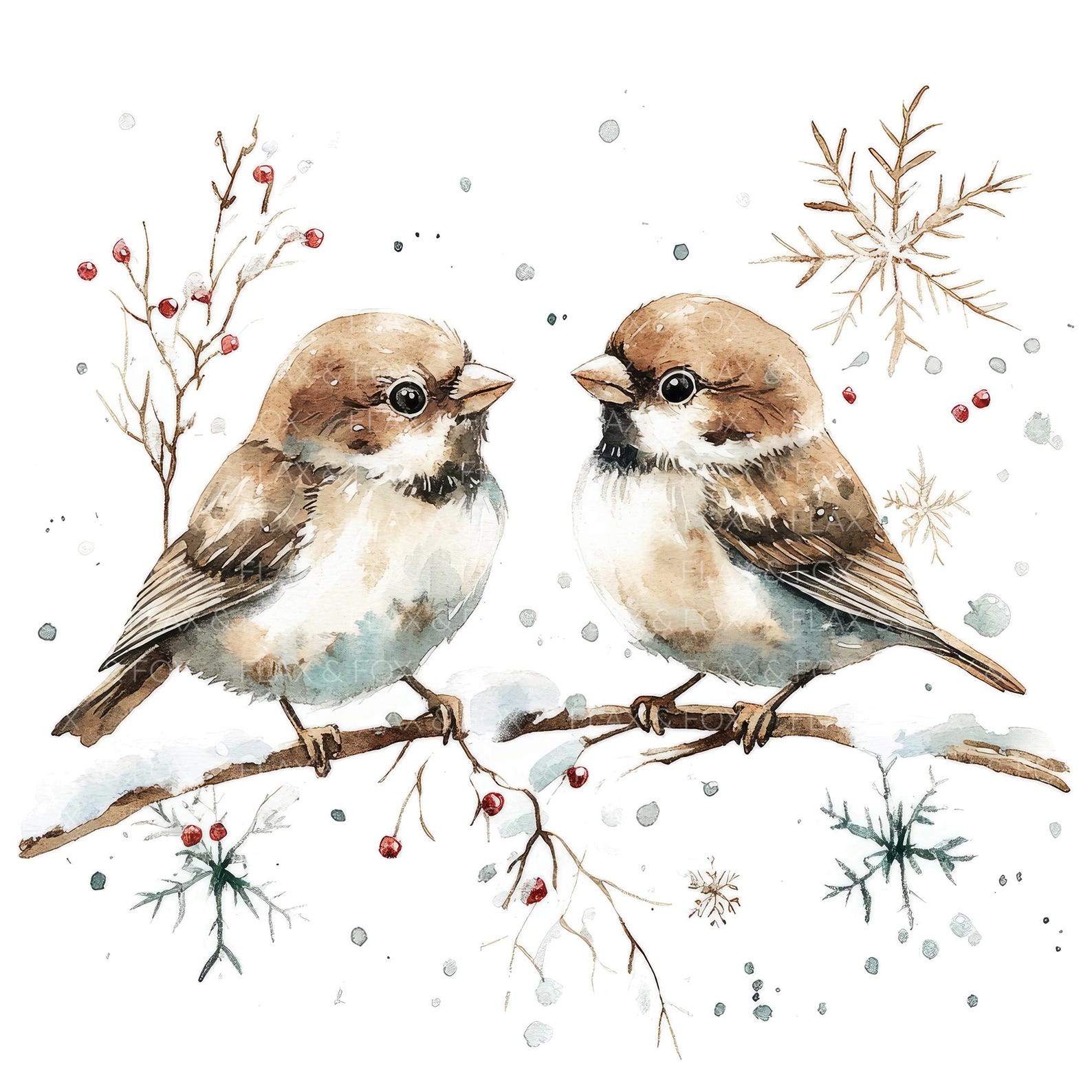 10 Winter Birds Clipart L Two Birds Christmas Card Decor L JPG Digital ...