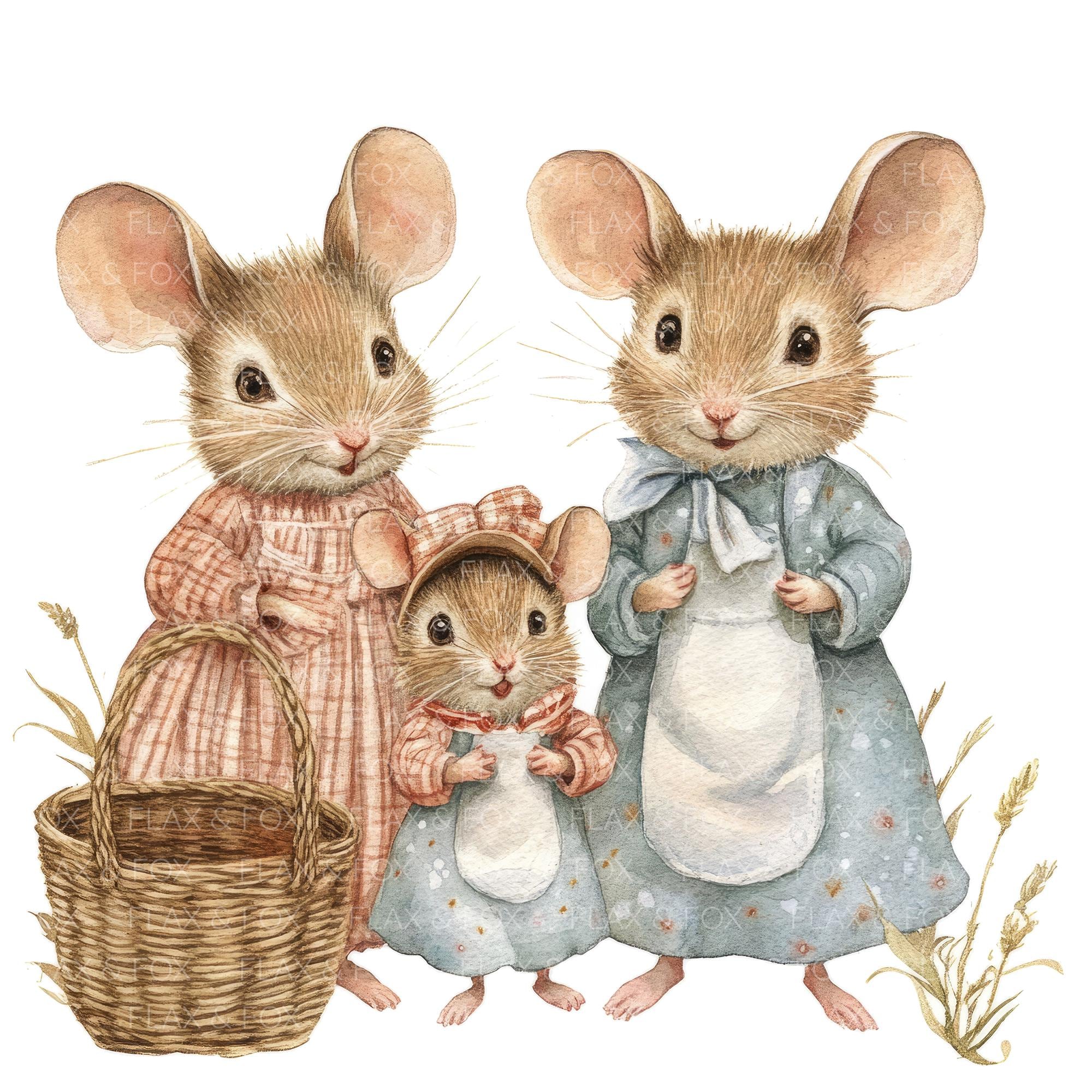 15 Mouse Family Clipart L Vintage Style Illustration L JPG Digital ...
