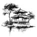 10 Black Ink Japanese House Clipart L Japan Sumi Ink Tree L JPG Digital ...