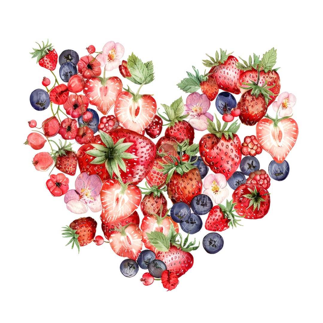 12 Berries Heart Clipart L Berry Love Dessert L JPG Digital Download L ...