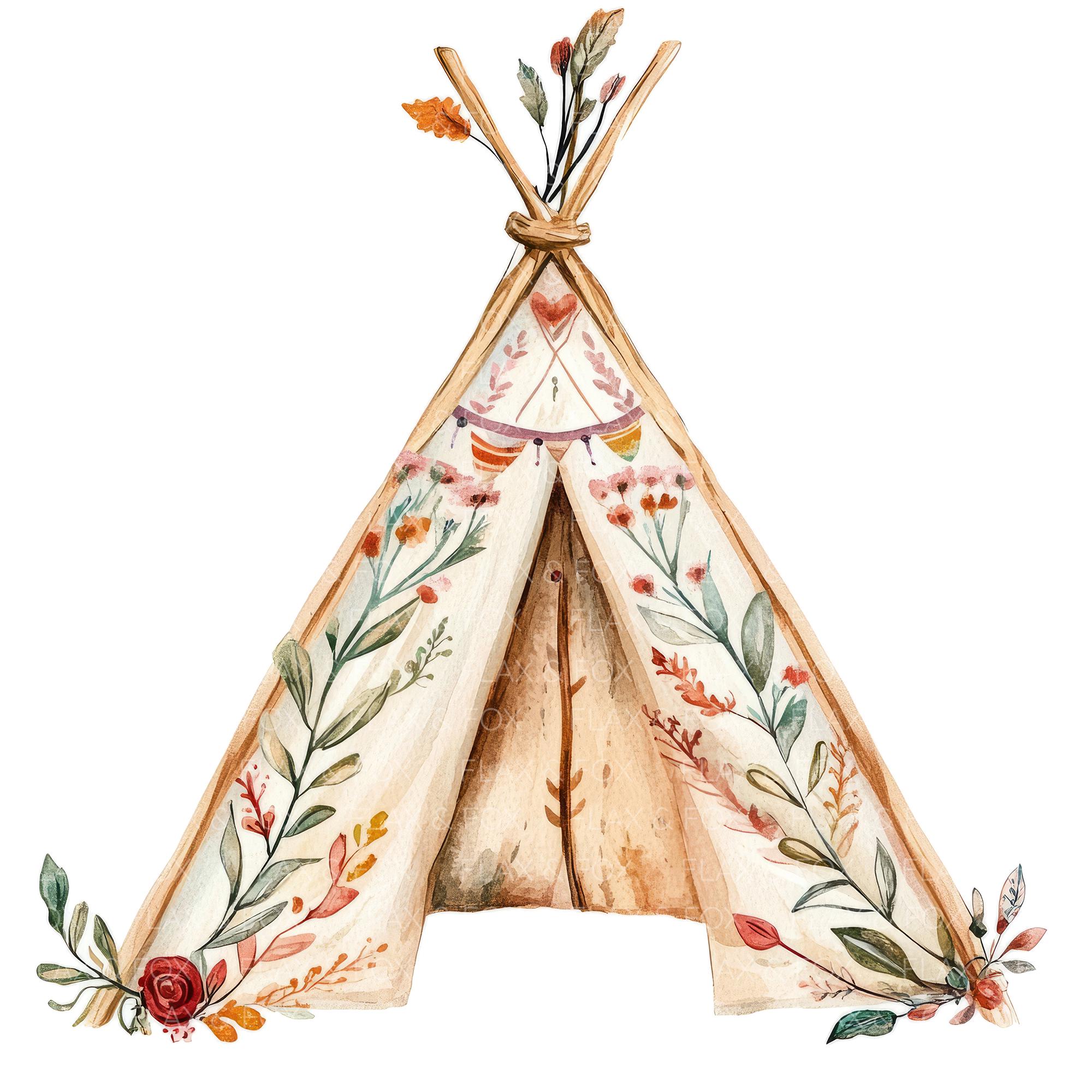 10 Boho Tipy Tent Clipart L Bohemian Camping L JPG Digital Download L ...