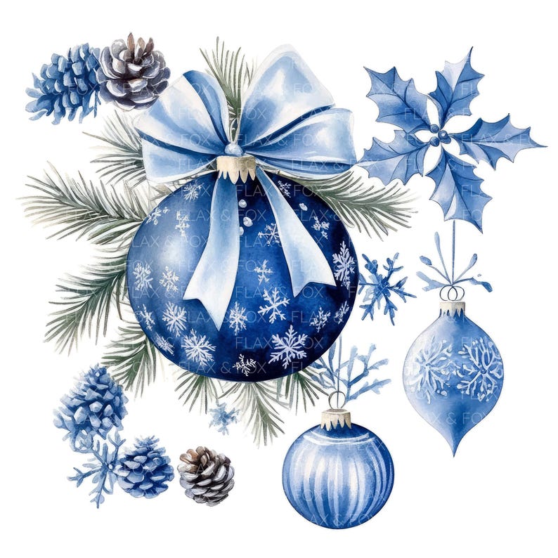 10 Blue Christmas Decor Clipart L Xmas L JPG Digital Download L ...