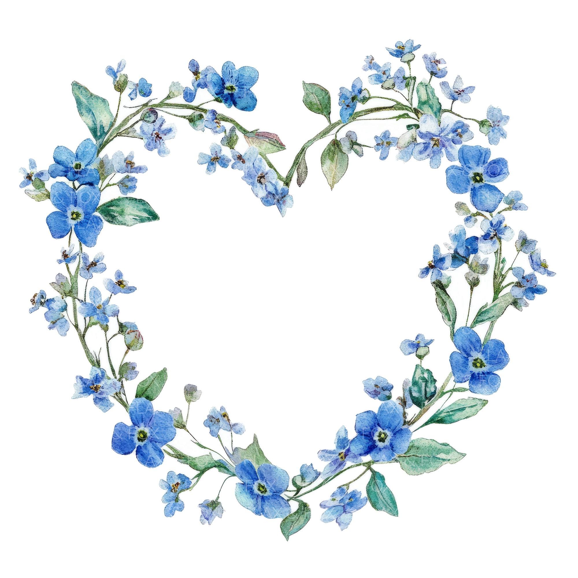 12 Forget Me Not Heart Clipart L Blue Flowers L JPG Digital Download L ...