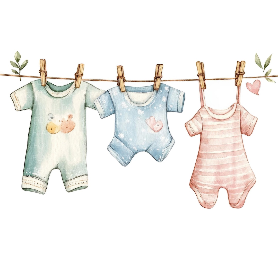 20 Baby Clothesline Clipart L Baby Shower Card Clipart L JPG Digital ...