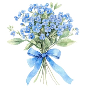 10 Forget Me Not Bouquet With Blue Bow Ribbon Clipart L Blue Flowers L ...