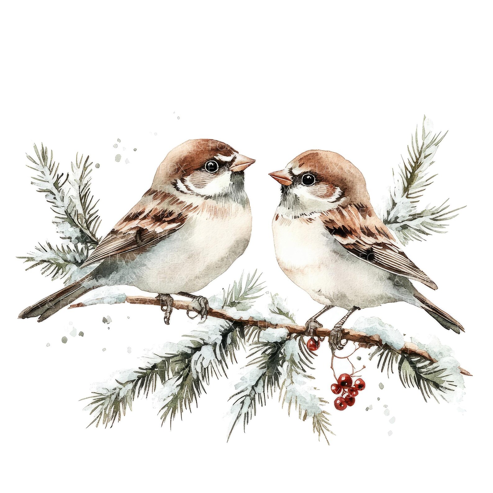 10 Winter Birds Clipart L Two Birds Christmas Card Decor L JPG Digital ...
