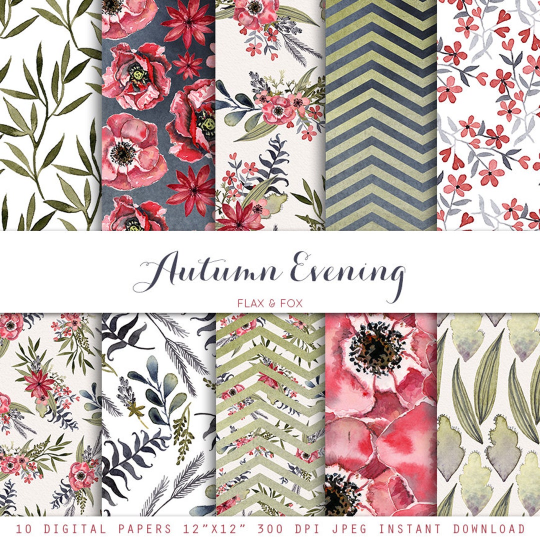 Autumn Evening Digital Paper Flower Digital Paper, Wedding Floral ...