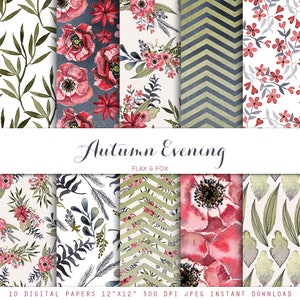 Autumn Evening Digital Paper Flower Digital Paper, Wedding Floral ...