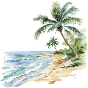 10 Tropical Beach Landscape Clipart L Sunset Palm Trees L JPG Digital ...