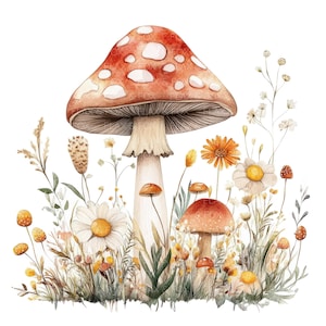 14 Agaric Mushroom Clipart L Forest Floral L JPG Digital Download L Printable Watercolor Clipart ...