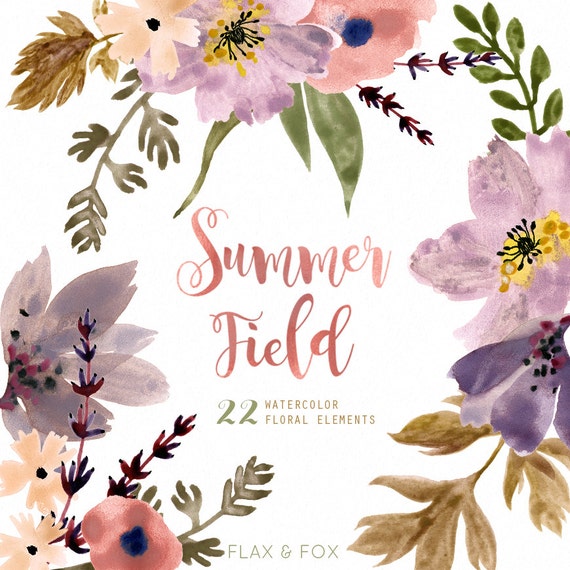 Summer Field 22 Watercolor Elements hand painted clipart | Etsy
