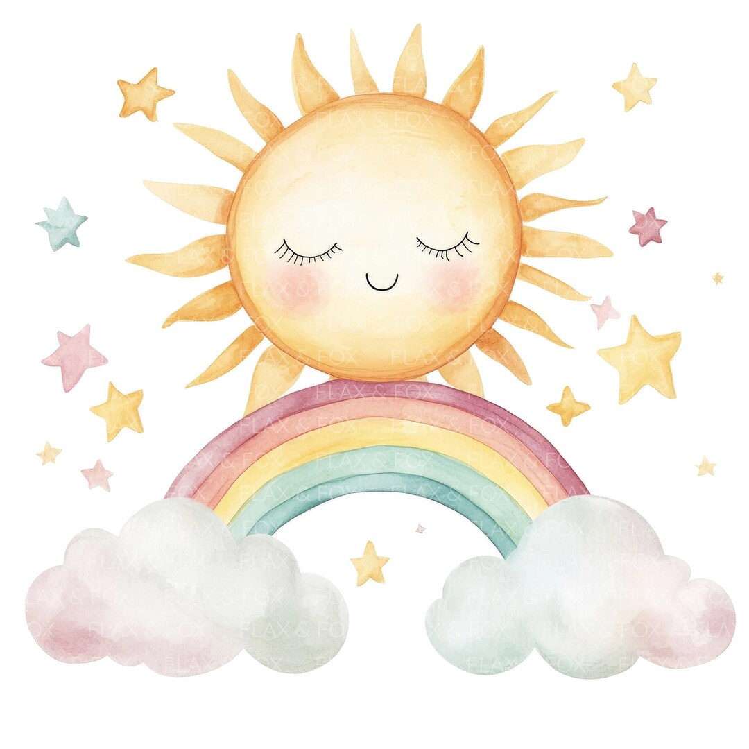 17 Cute Sun Over Rainbow Clipart L Baby Nursery L JPG Digital Download ...