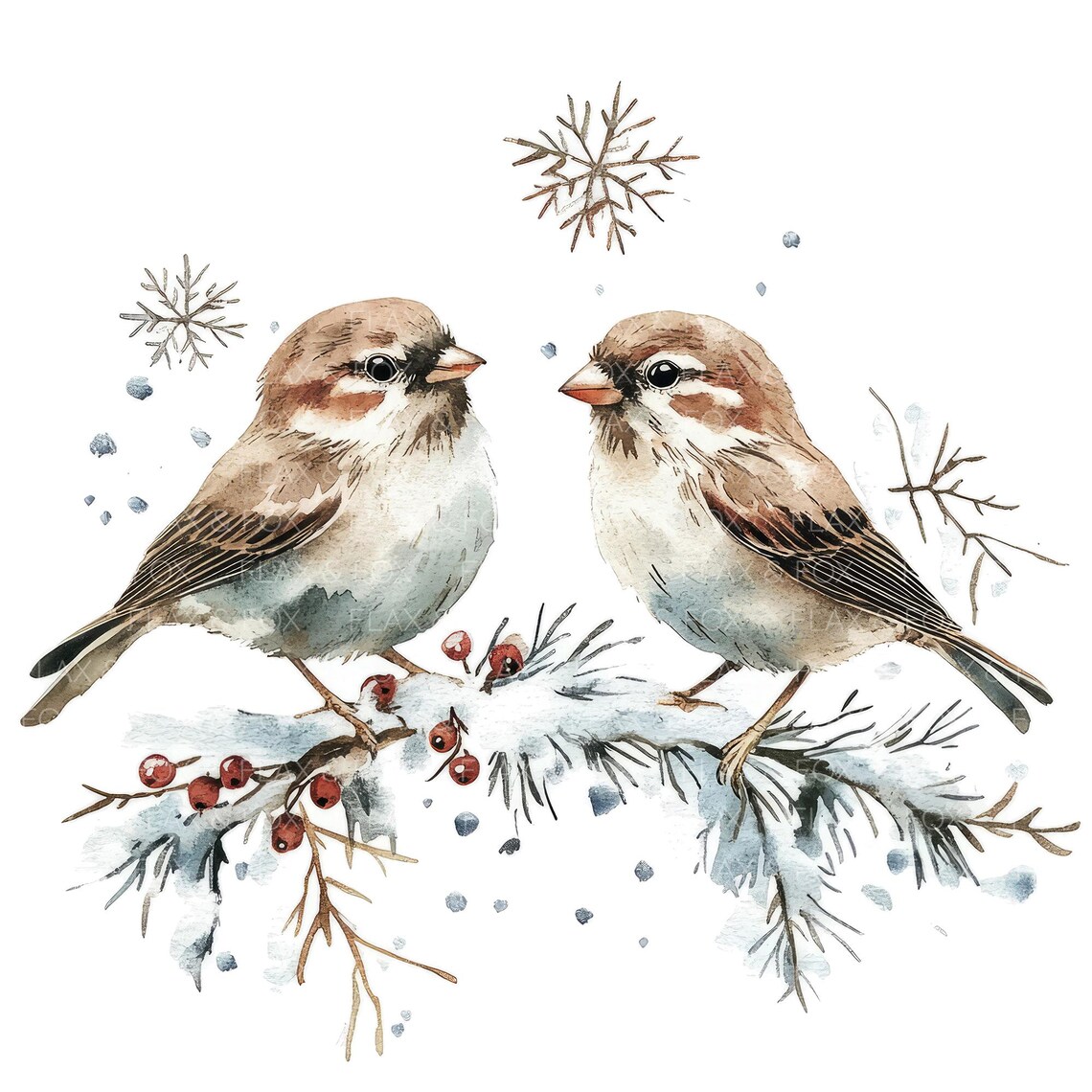 10 Winter Birds Clipart L Two Birds Christmas Card Decor L JPG Digital ...