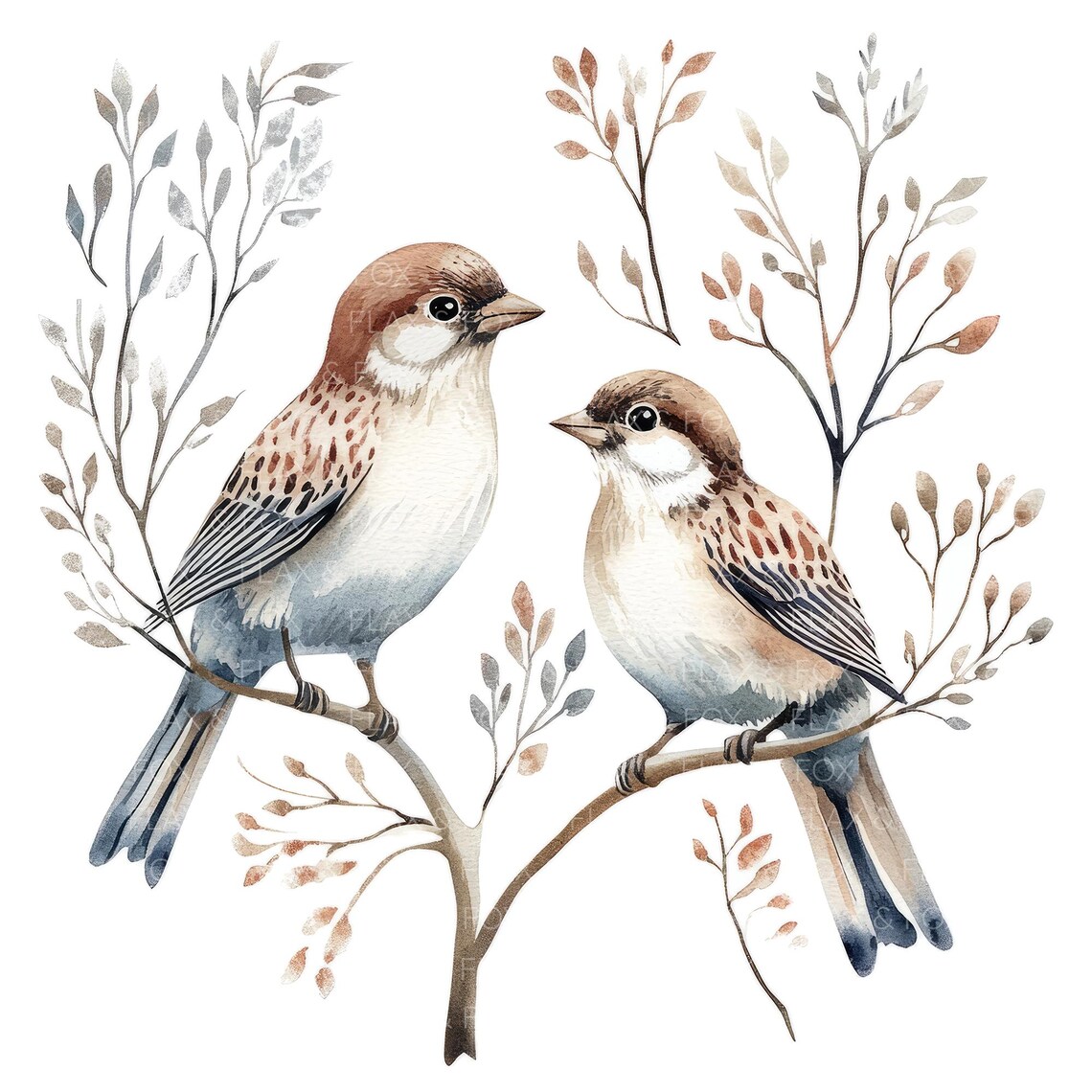 10 Two Sparrows Scandinavian Folk Clipart L Christmas Card Decor L JPG ...