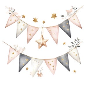 16 Boho Party Bunting Clipart L Pastel Colored Garland L JPG Digital ...