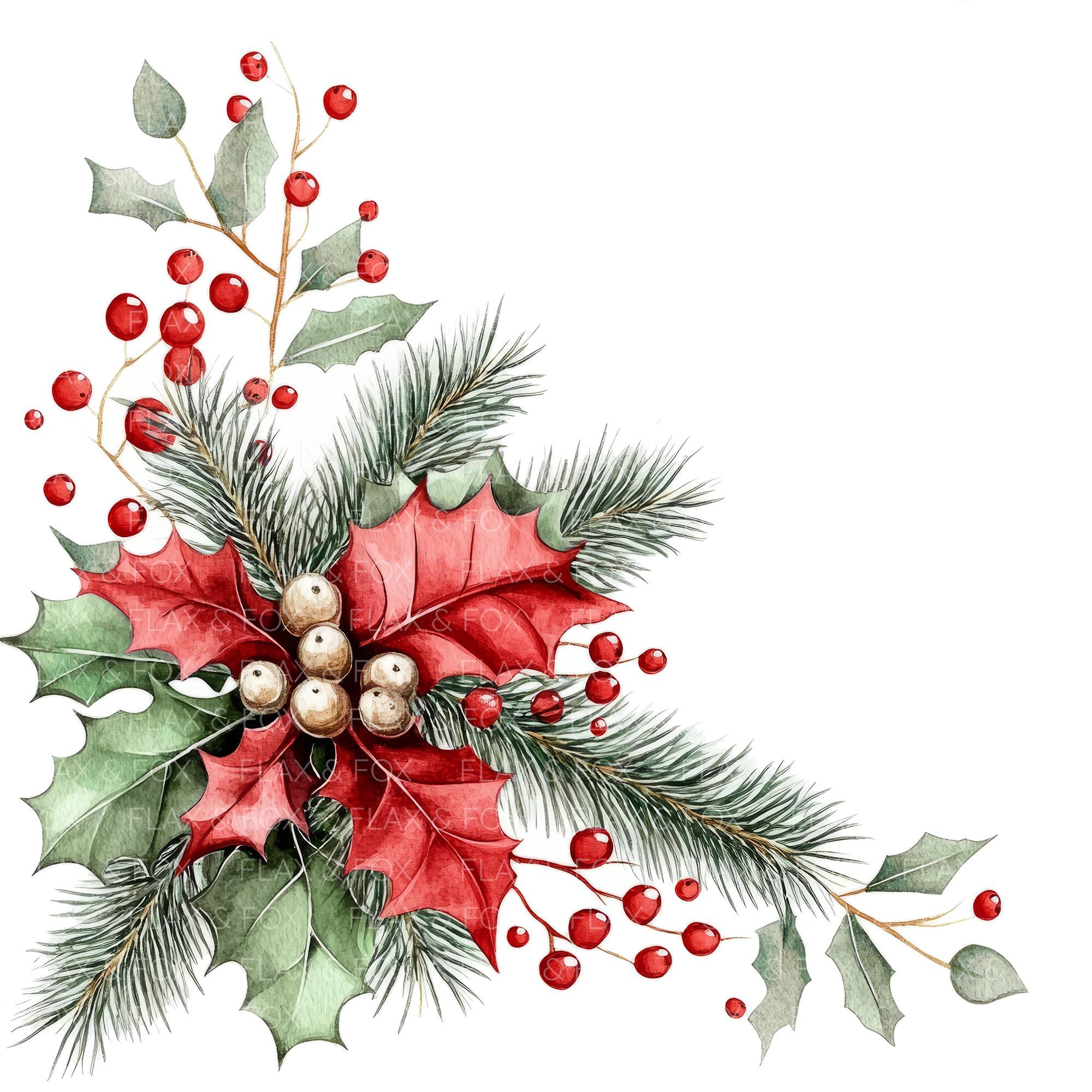 10 Christmas Decor Clipart L Evergreen Xmas Holly L JPG Digital ...