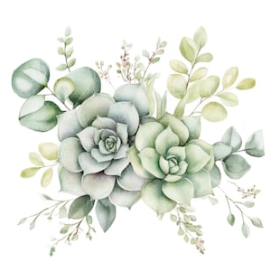 14 Succulent Bouquet Clipart L Eucalyptus Leaves Decor L JPG Digital ...