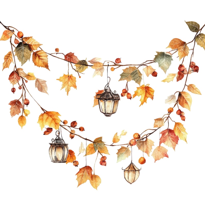 18 Autumn Bunting Clipart L Fall Leaves Garland L JPG Digital Download ...