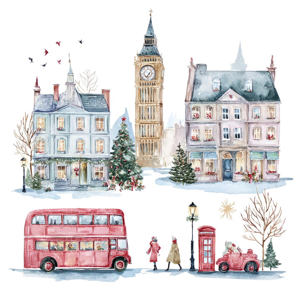 15 Cute London City Clipart L Winter Architecture L JPG Digital ...