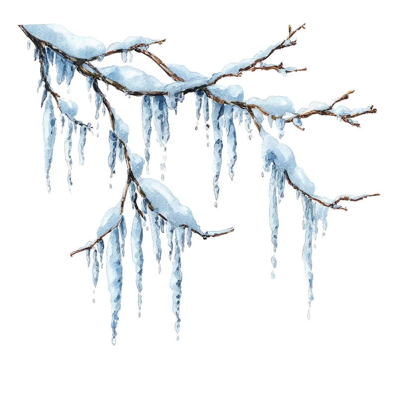 16 Winter Icicles Branch Clipart L Christmas Decor L JPG Digital ...