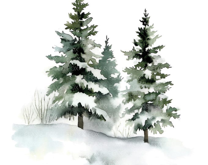10 Winter Pine Forest Clipart Bundle, Snowy Trees Illustration ...